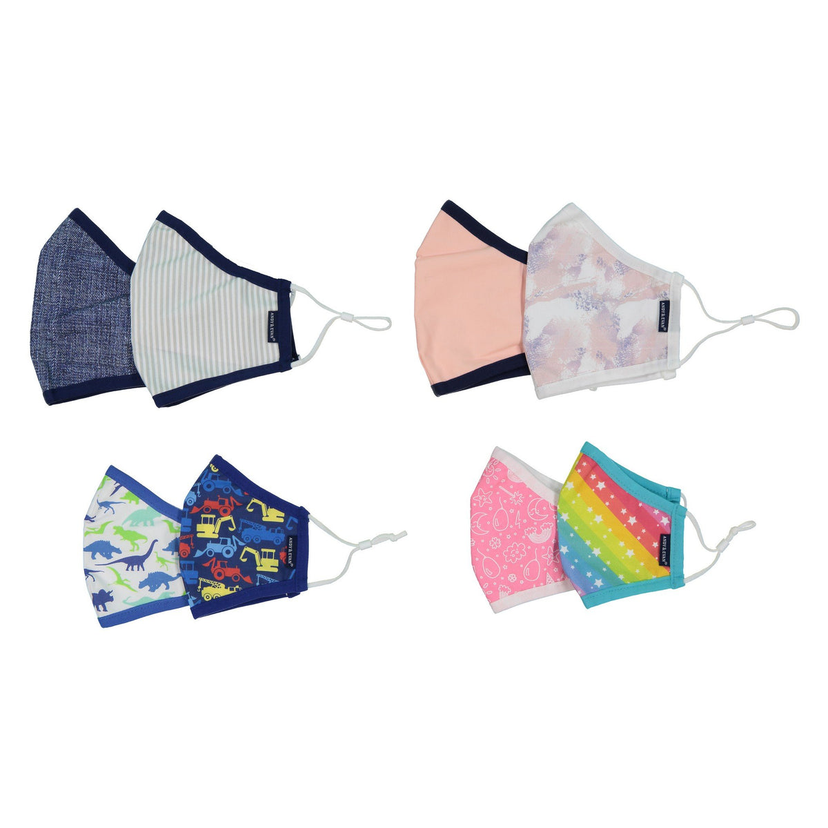 Andy & Evan 8 Pack Face Masks - 3 Layer with Filter Pocket - Assorted ...